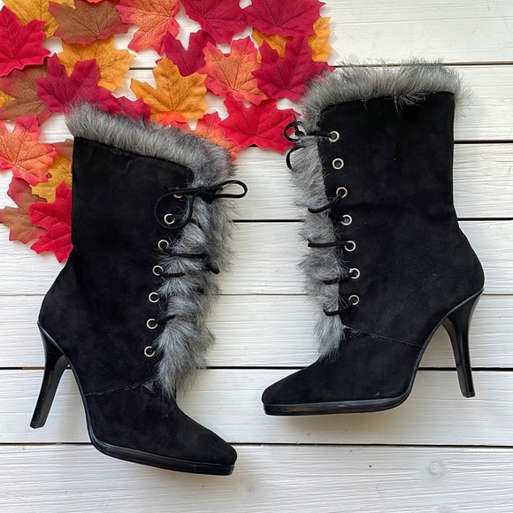 Colin Stuart | Shoes | Nwob Colin Stuart Suede Fuzzy Lace Up Heeled ...